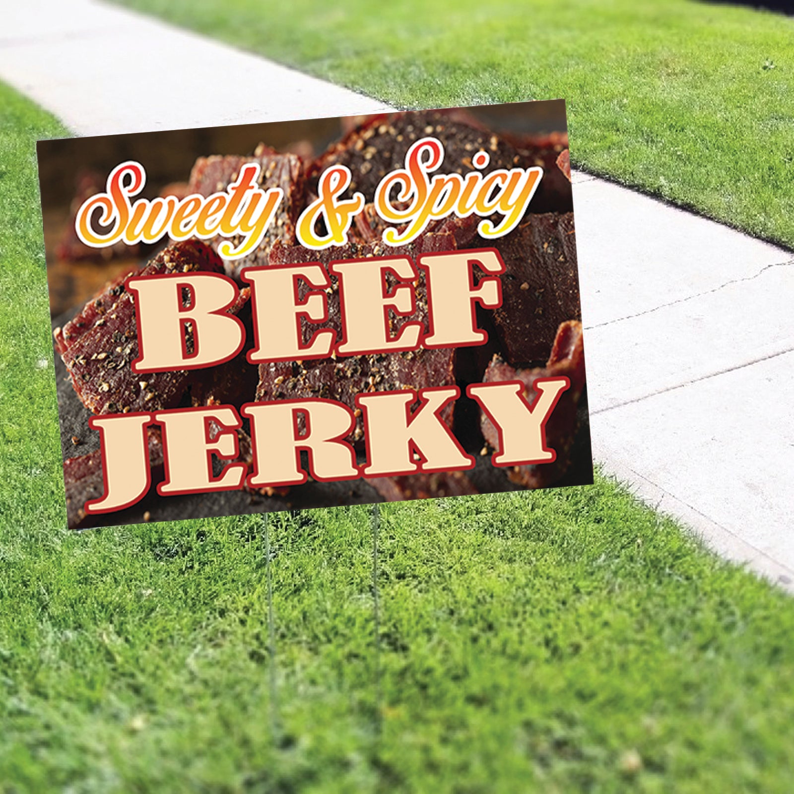 Sweety And Spicy Beef Jerky Coroplast Yard Sign – Sign Fever