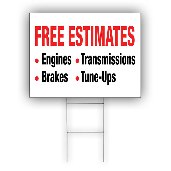 Free Estimates Engine Transmission Brakes Tune-Ups Coroplast Yard Sign ...