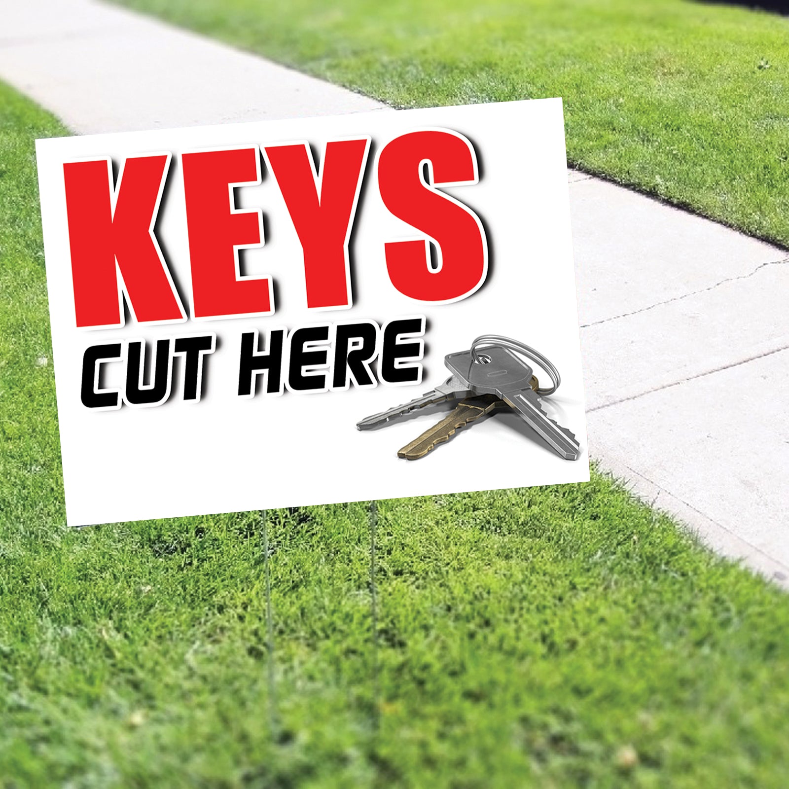 Keys Cut Here Coroplast Yard Sign - Sign Fever