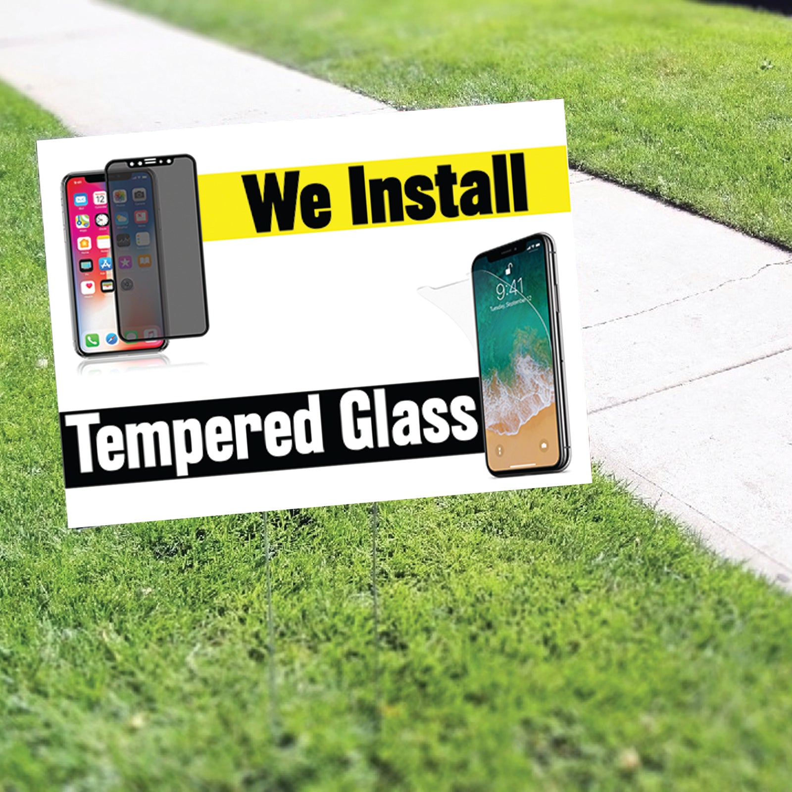 We Install Tempered Glass Coroplast Yard Sign – Sign Fever