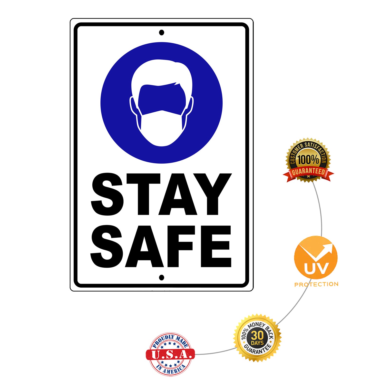 Stay Safe Mask Logo Aluminum Metal Sign - Sign Fever