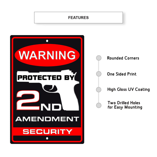 Warning Protected By 2nd Amendment Security Aluminum Metal Sign - Sign ...