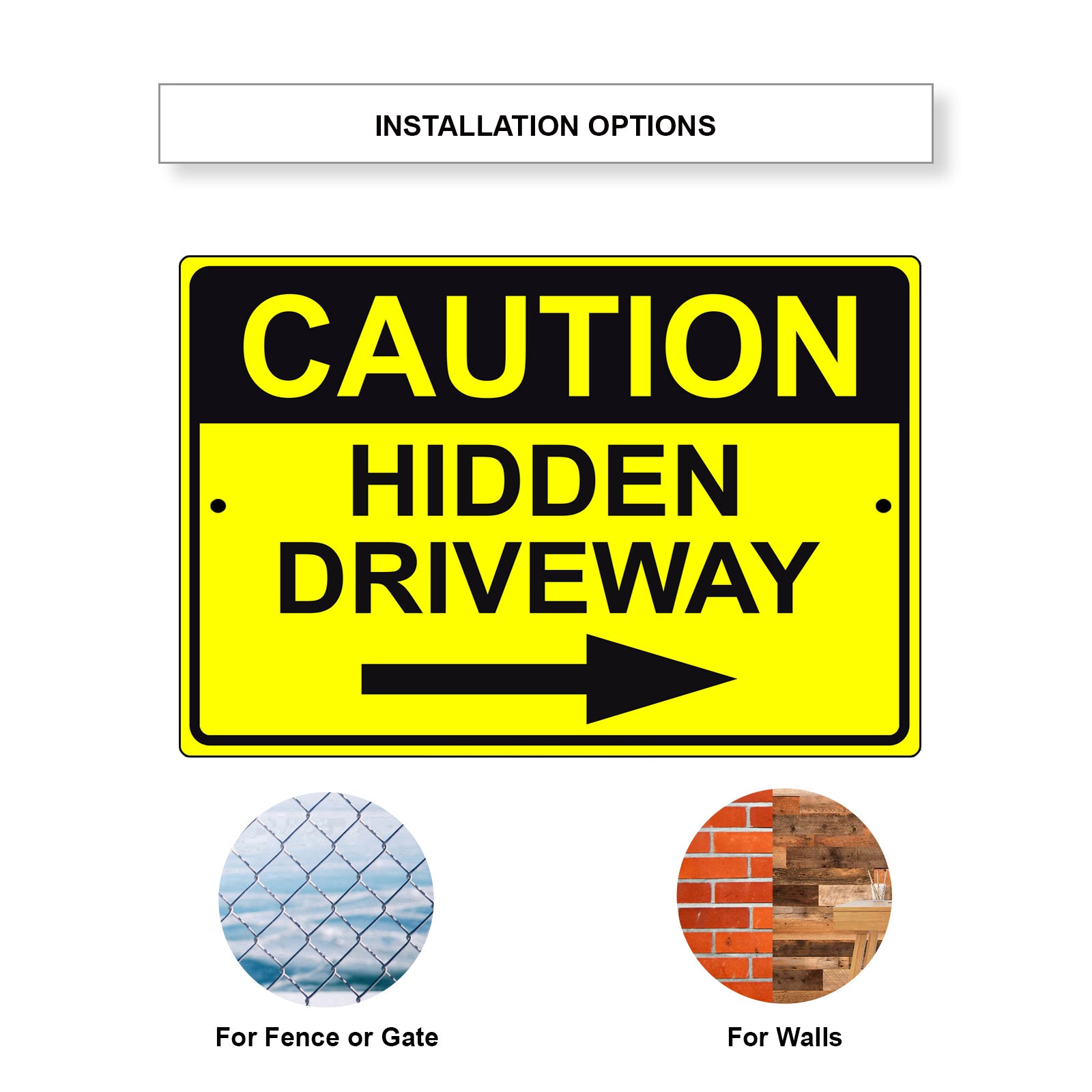Caution Hidden Driveway Right Side Aluminum Metal Sign - Sign Fever