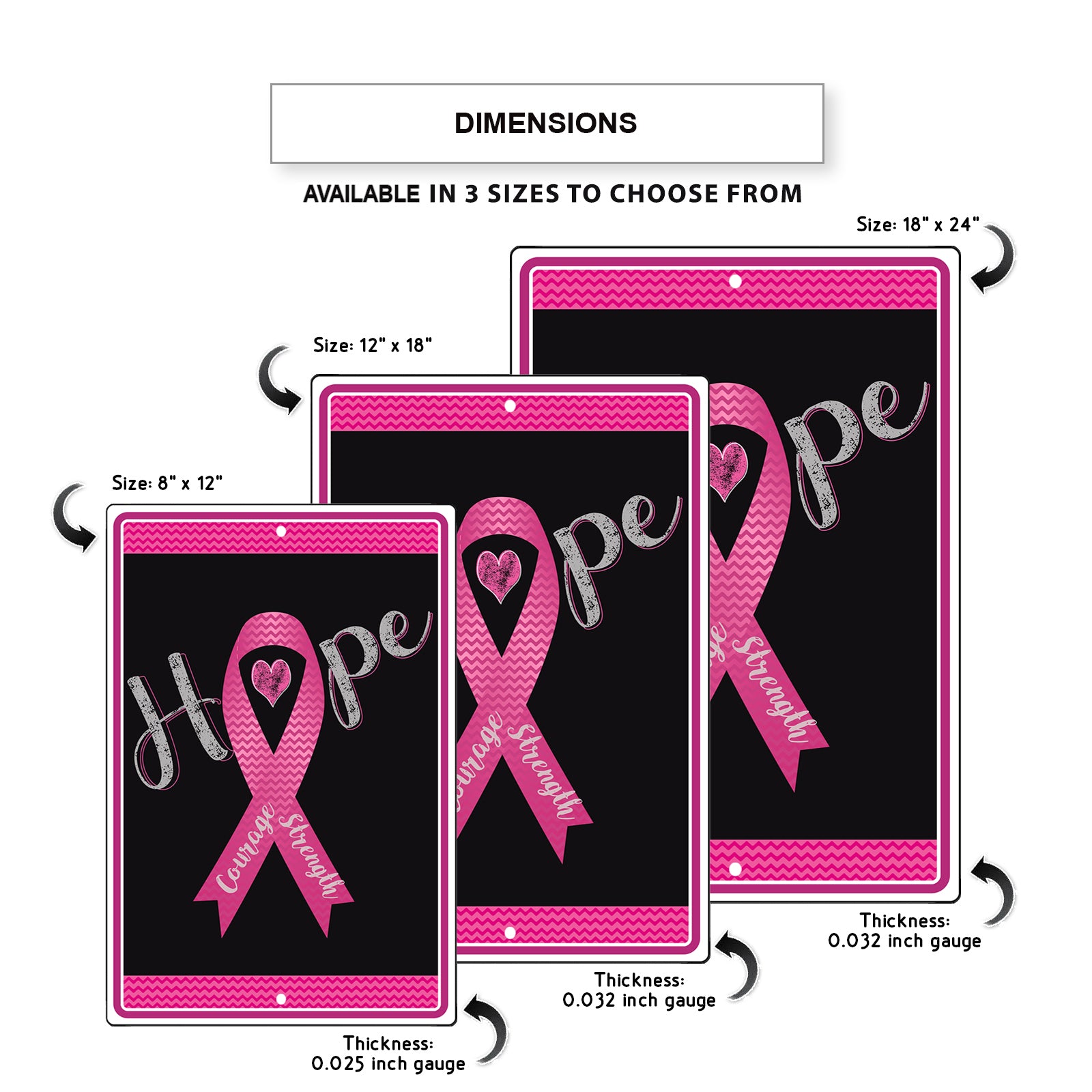 Hope Courage Strength Aluminum Metal Sign – Sign Fever