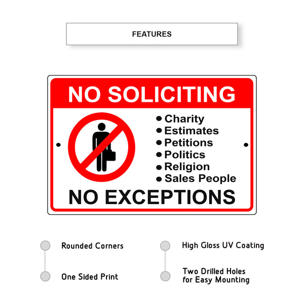 No Soliciting No Exceptions Aluminum Metal Sign - Sign Fever