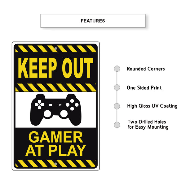Keep Out Gamer At Play Aluminum Metal Sign - Sign Fever