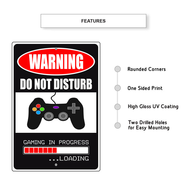 Warning Do Not Disturb Gaming In Progress Aluminum Metal Sign - Sign Fever