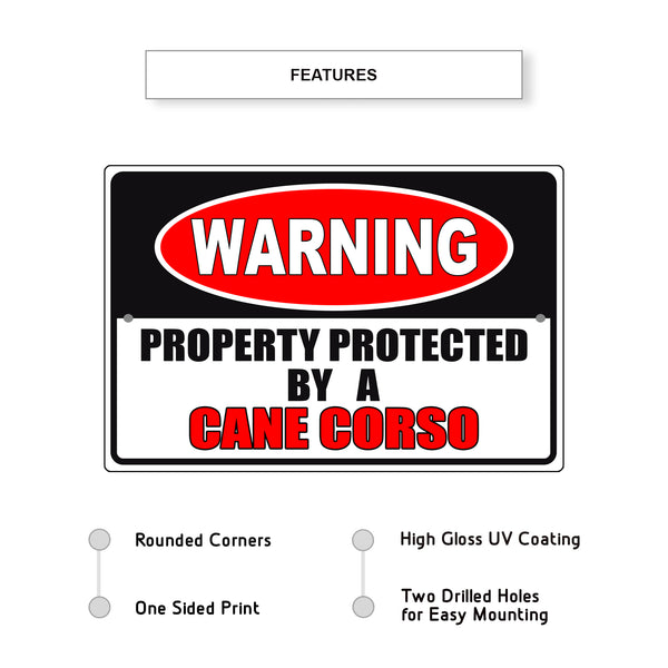Warning Property Protected By A Cane Corso Aluminum Metal Sign - Sign Fever
