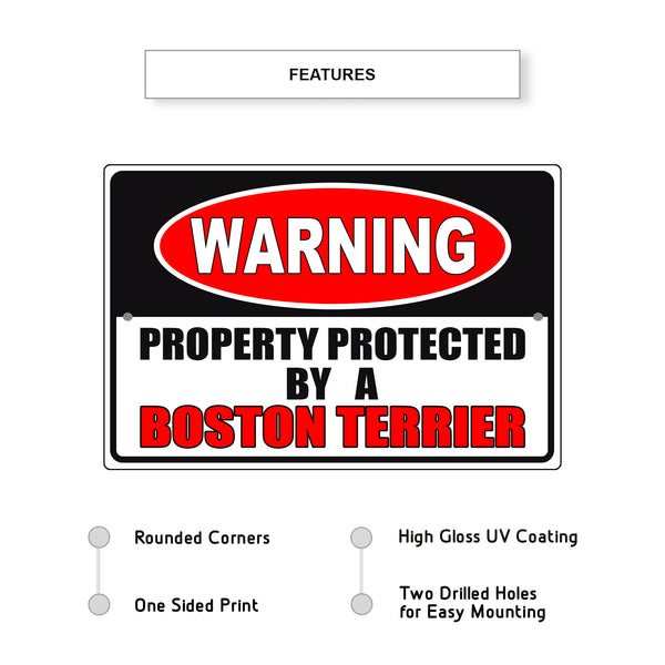 Warning Property Protected By A Boston Terrier Aluminum Metal Sign ...