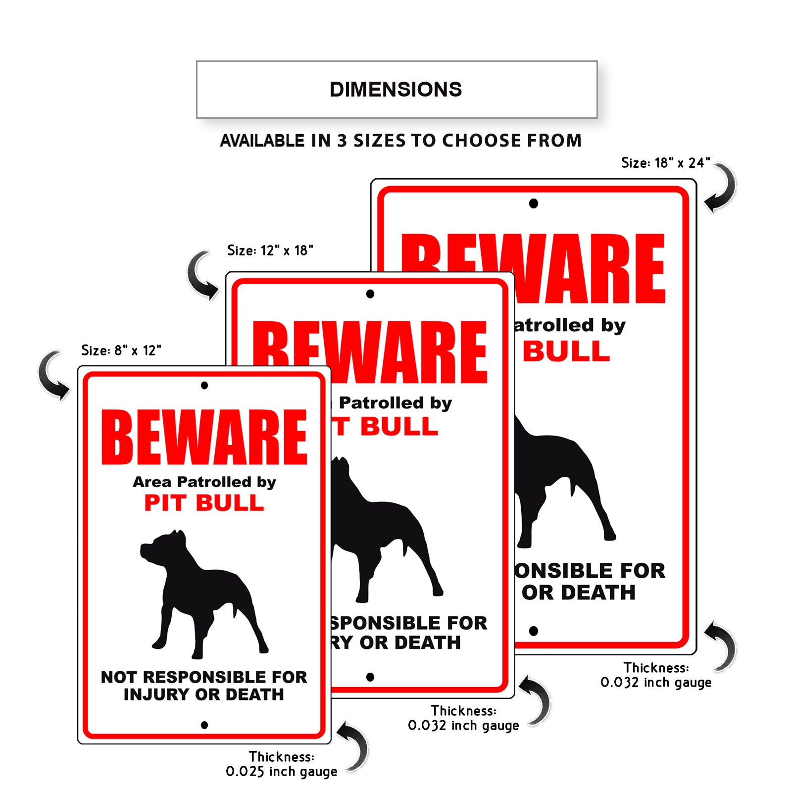 Beware Area Patrolled By Pit Bull Aluminum Metal Sign - Sign Fever