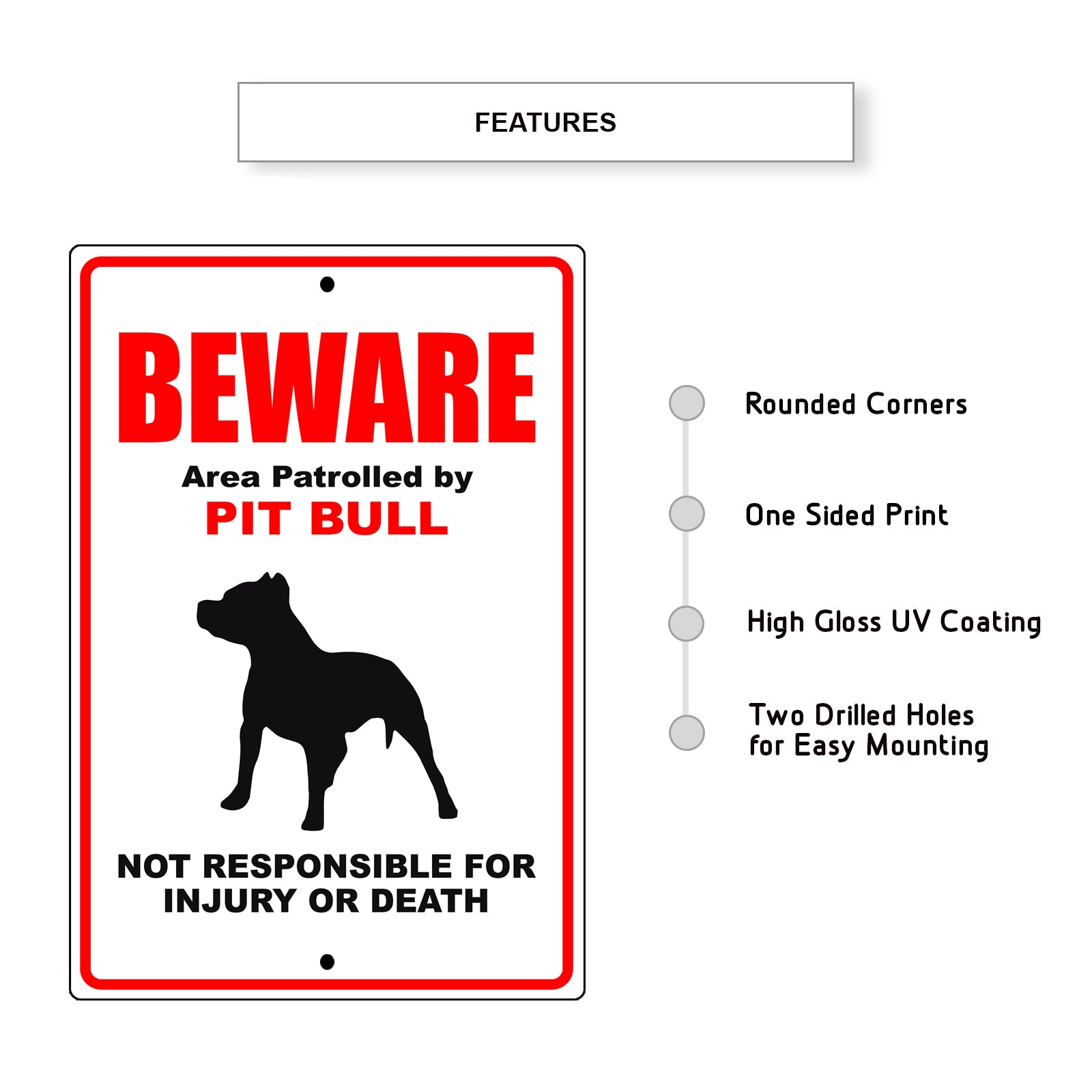 Beware Area Patrolled By Pit Bull Aluminum Metal Sign - Sign Fever