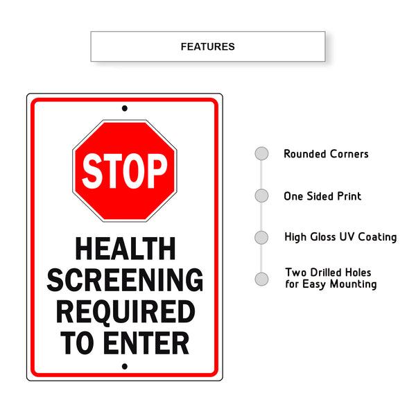 Stop Screening Health Required To Enter Aluminum Metal Sign - Sign Fever