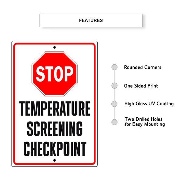 Stop Temperature Screening Checkpoint Aluminum Metal Sign - Sign Fever