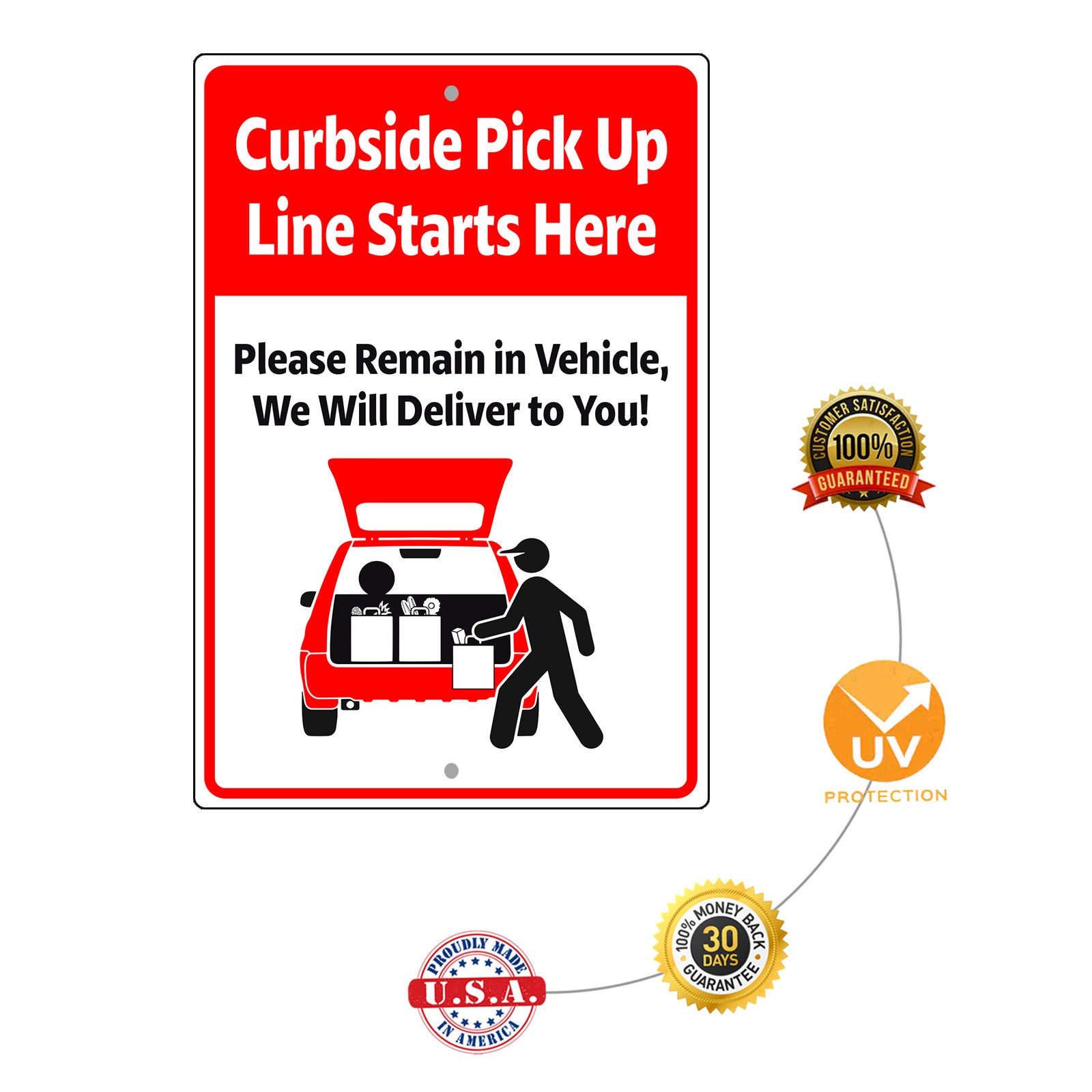 Curbside Pick Up Line Starts Here Aluminum Metal Sign - Sign Fever