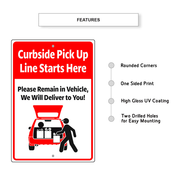 Curbside Pick Up Line Starts Here Aluminum Metal Sign - Sign Fever