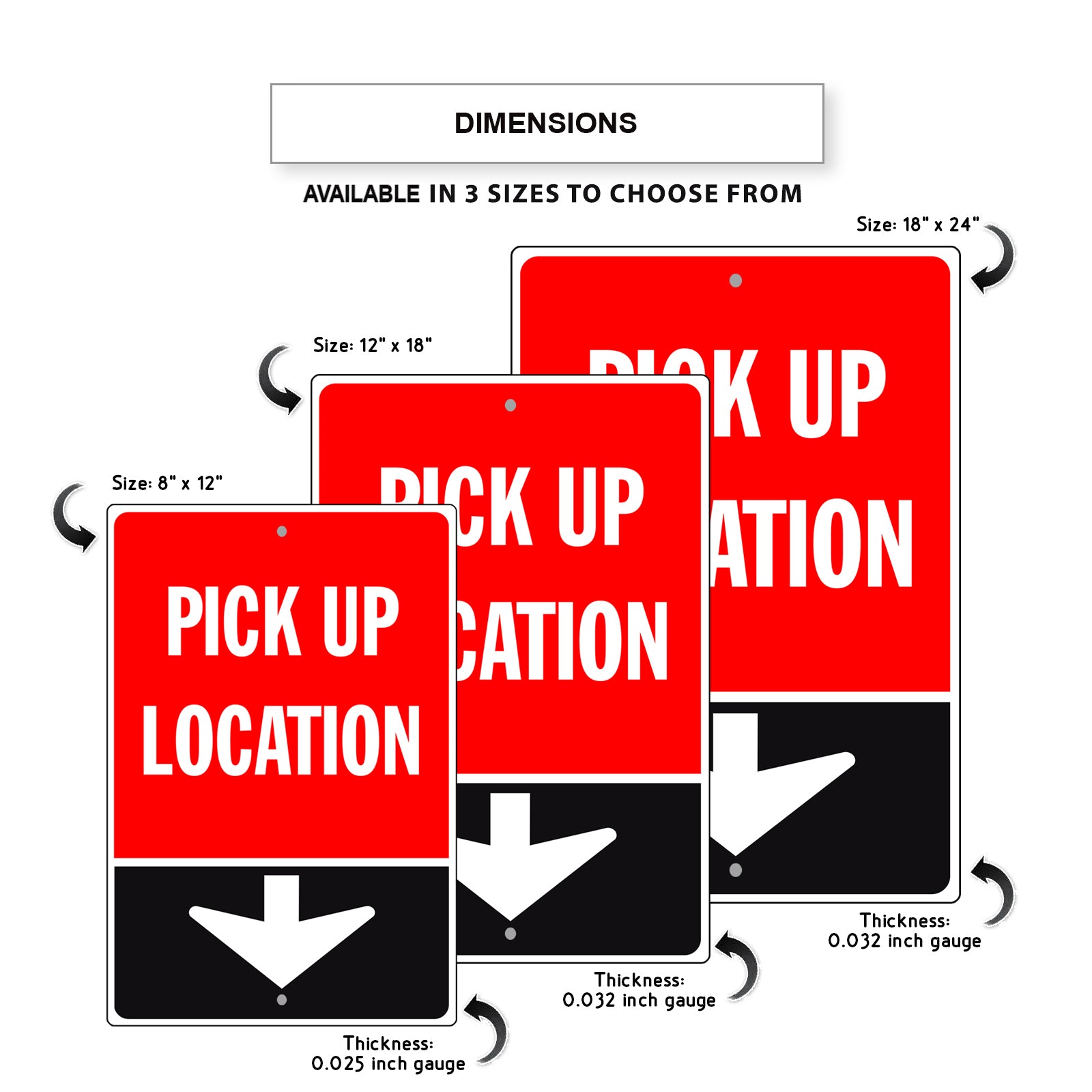 Pick Up Location Down Arrow Aluminum Metal Sign – Sign Fever