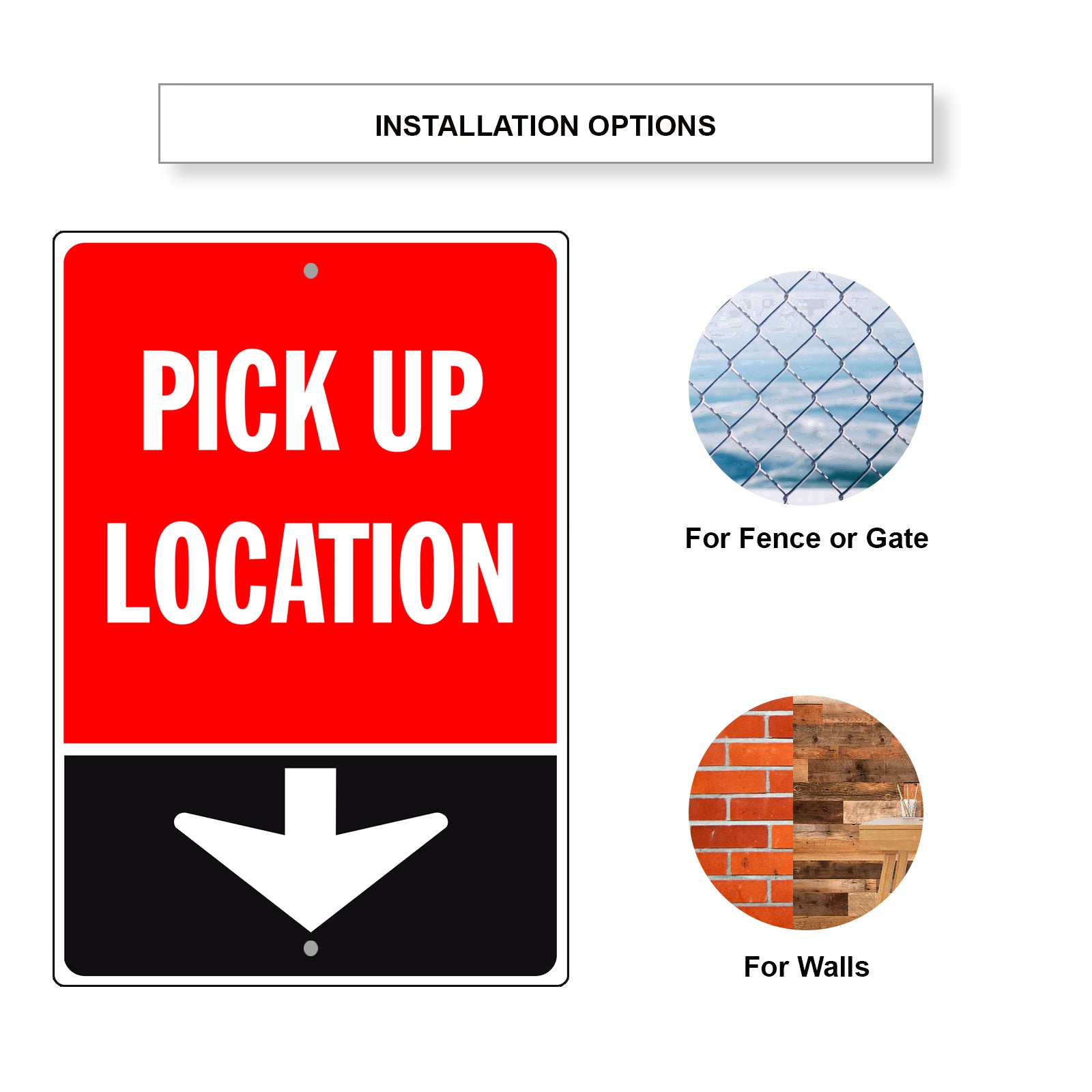 Pick Up Location Down Arrow Aluminum Metal Sign - Sign Fever