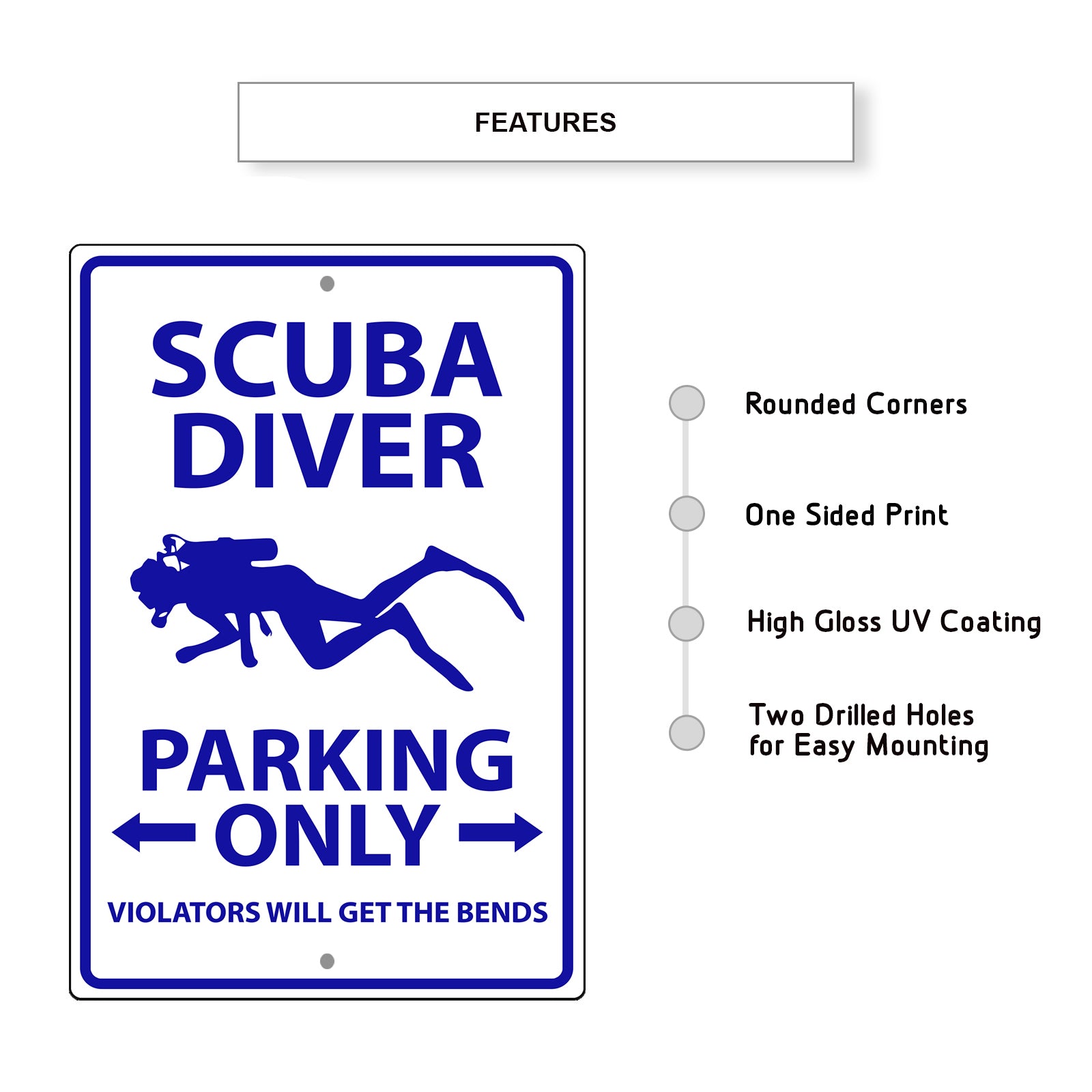 Scuba Diver Parking Only Aluminum Metal Sign - Sign Fever