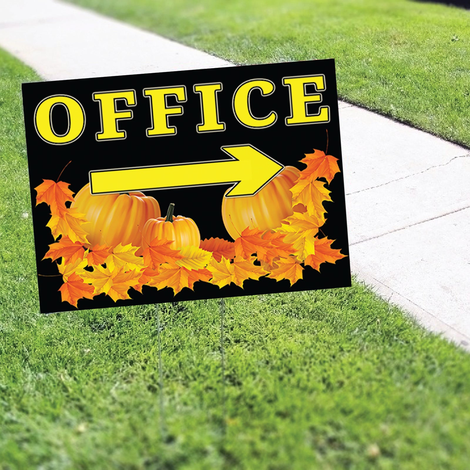 Office Right Arrow Halloween Pumpkin Coroplast Yard Sign - Sign Fever
