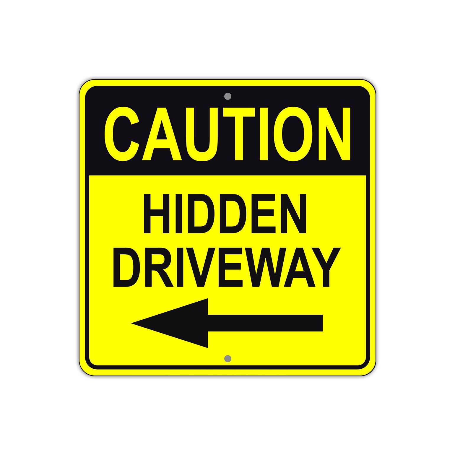 Caution Hidden Driveway Left Side Square Aluminum Metal Sign – Sign Fever