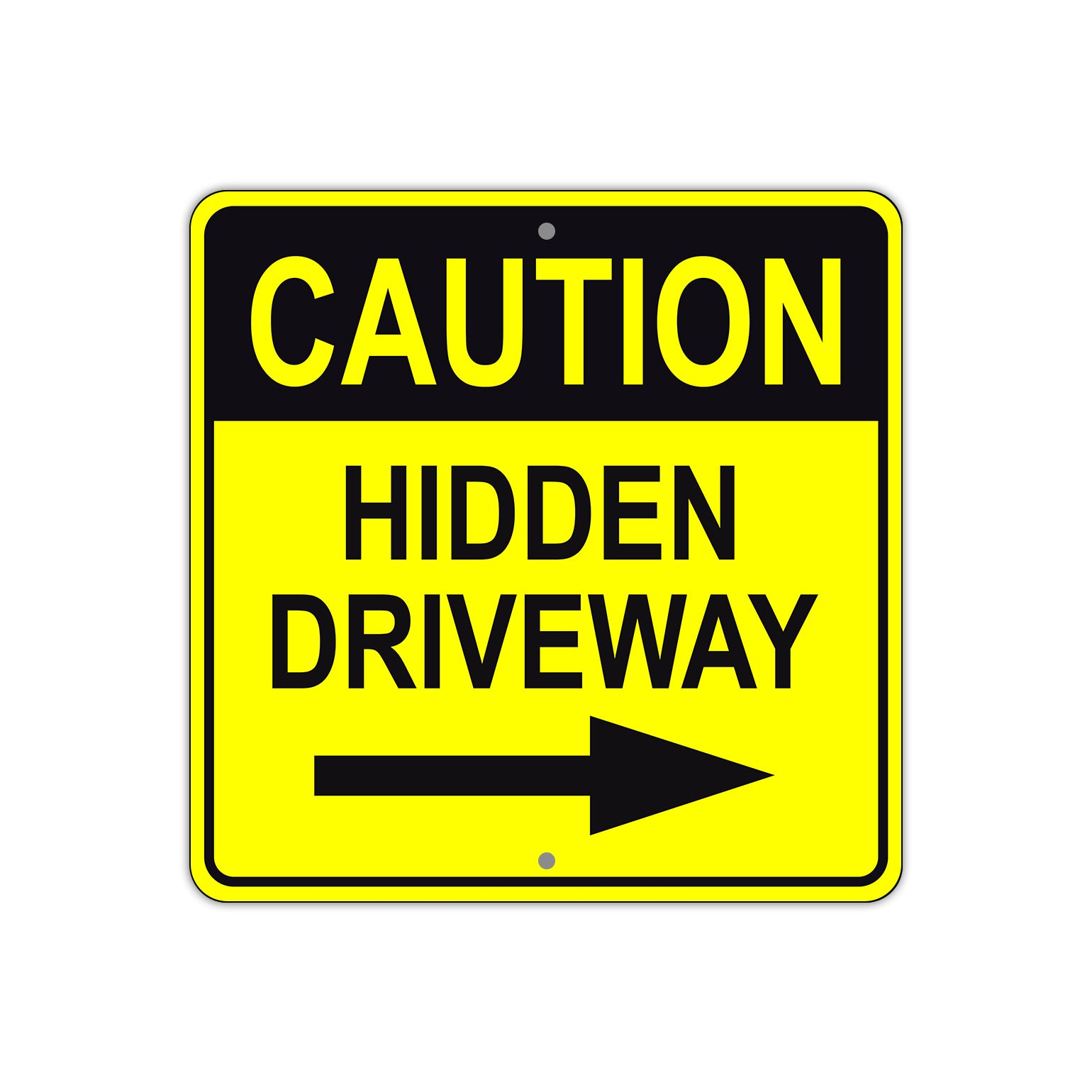 Caution Hidden Driveway Right Side Square Aluminum Metal Sign – Sign Fever