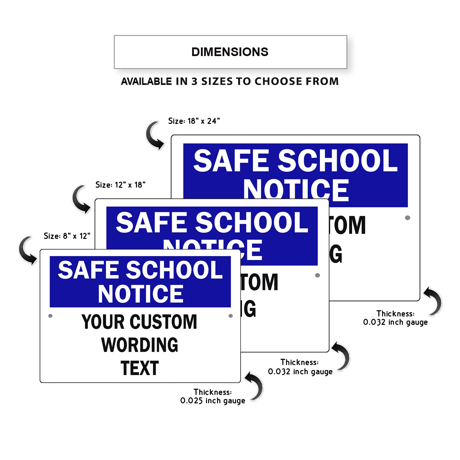 Safe School Notice Your Custom Wording Text Sign - Sign Fever