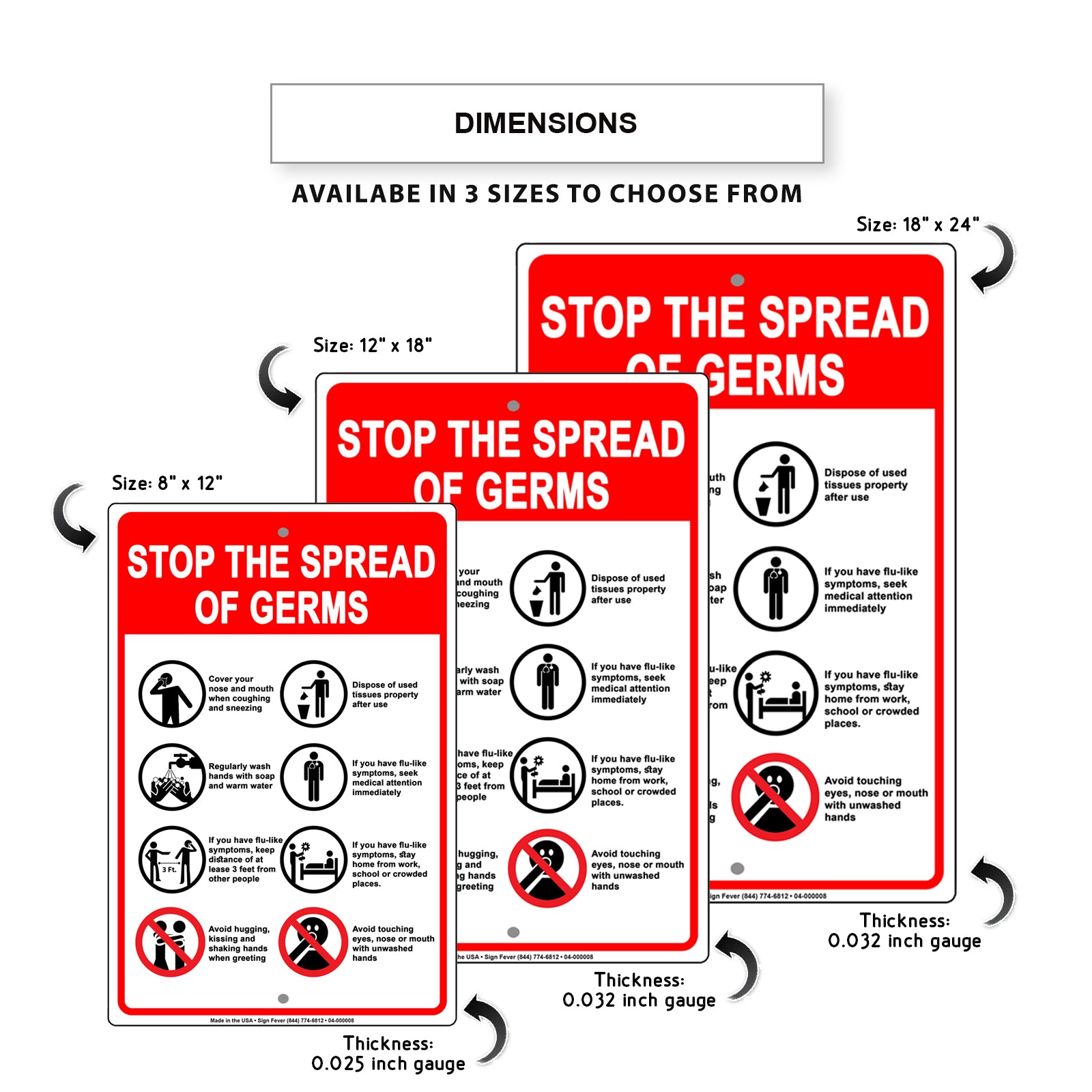 Stop The Spread Of Germs Coronavirus Covid-19 | Aluminum Sign - Sign Fever
