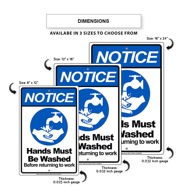 Notice Hands Must Be Washed Before Returning To Work | Aluminum Sign ...