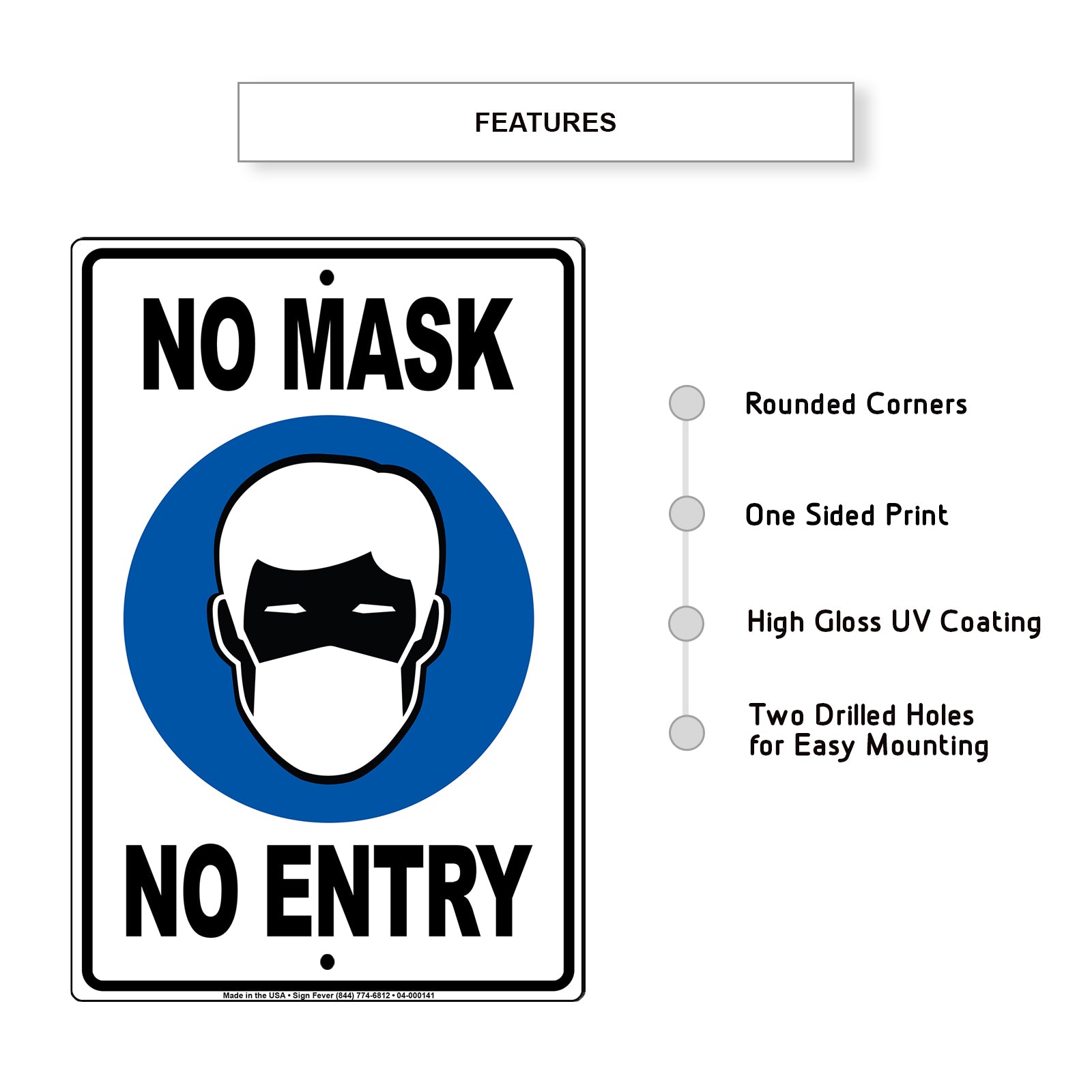 No Face Mask No Entry Safety Coronavirus Covid-19 | Aluminum Sign ...