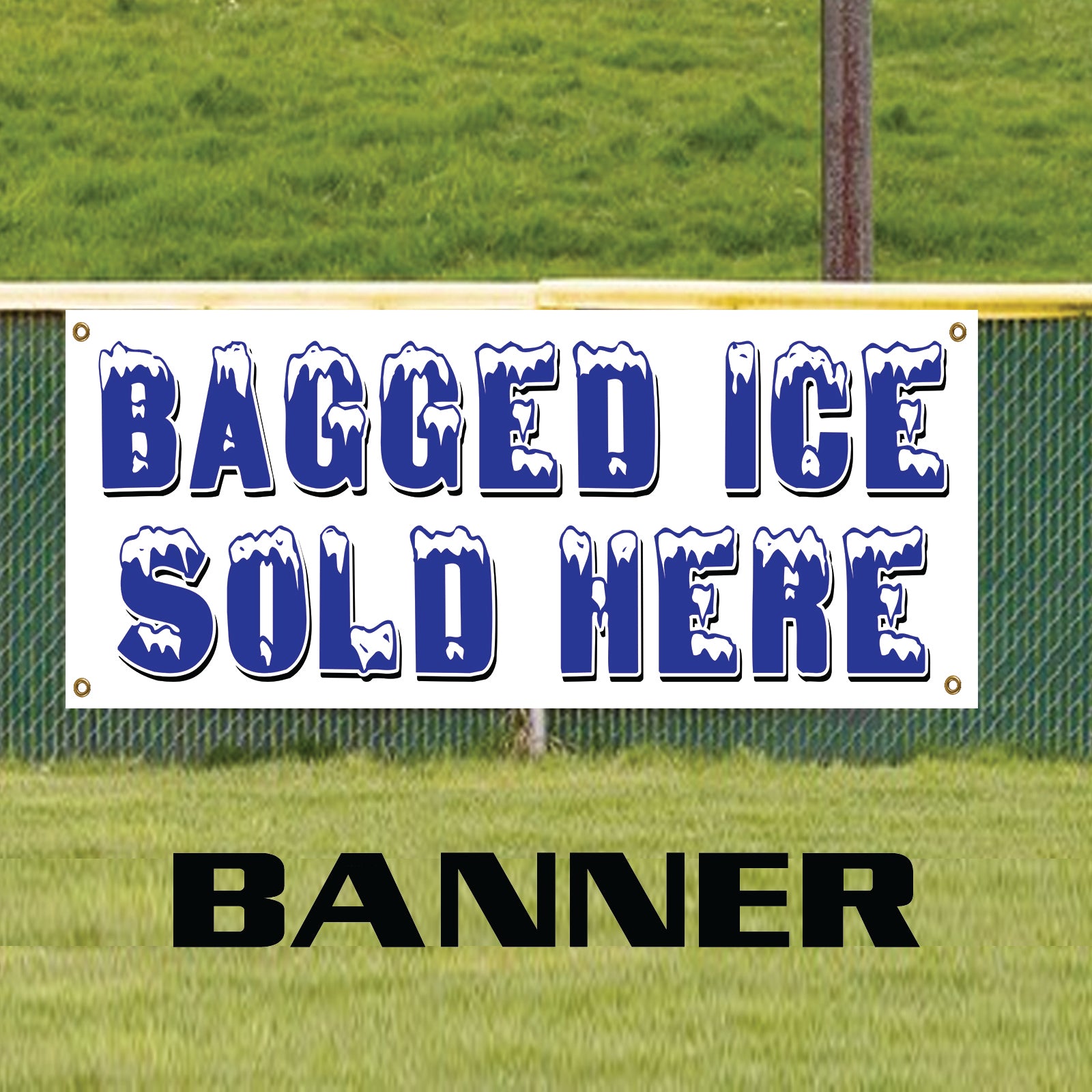 Bagged Ice Sold Here Advertising Marketing Vinyl | Banner Sign – Sign Fever