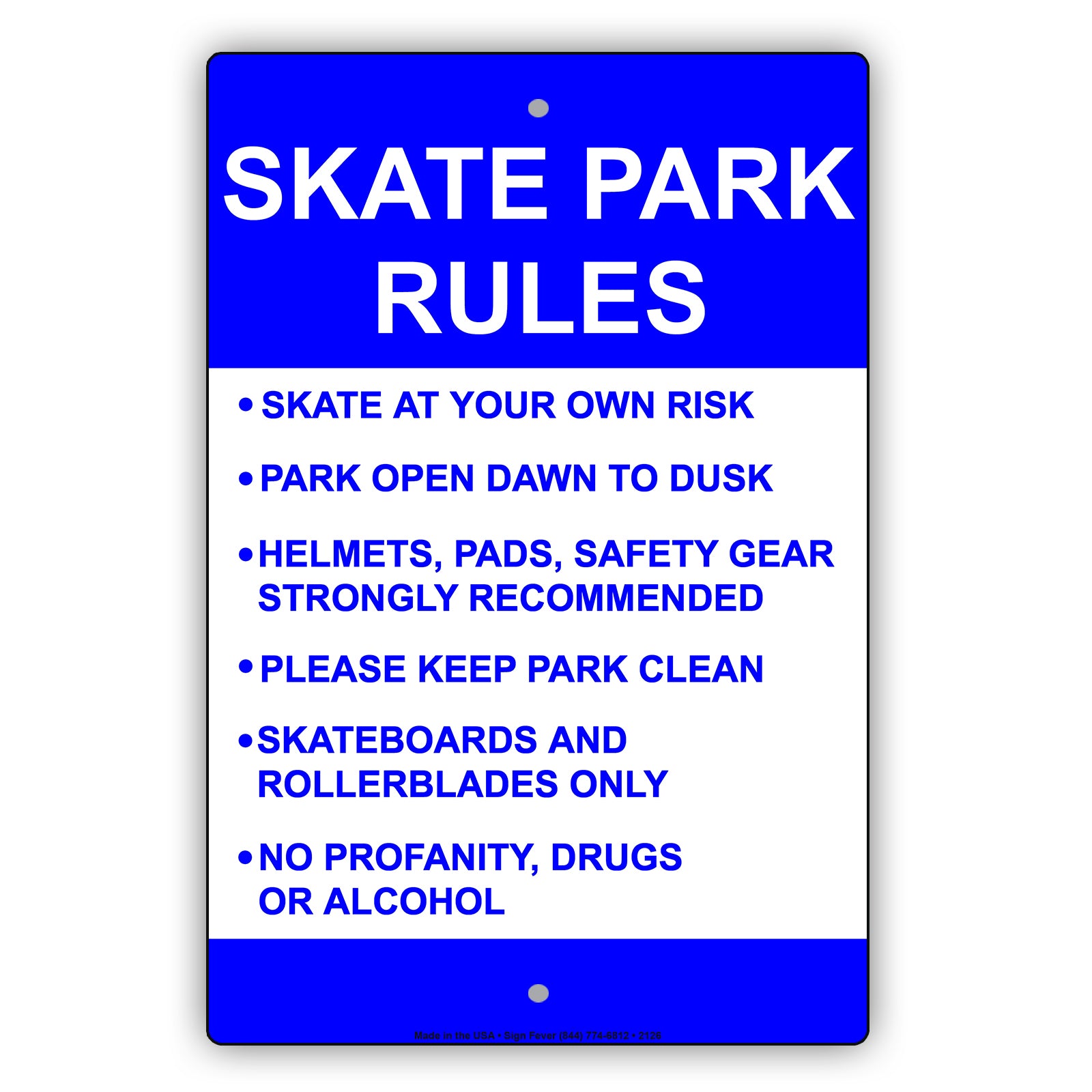 Skate Park Rules Risk Open Safety Clean Profanity Drugs Alcohol Sign ...