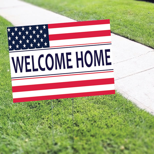 Welcome Home USA Flag Coroplast Yard Sign - Sign Fever