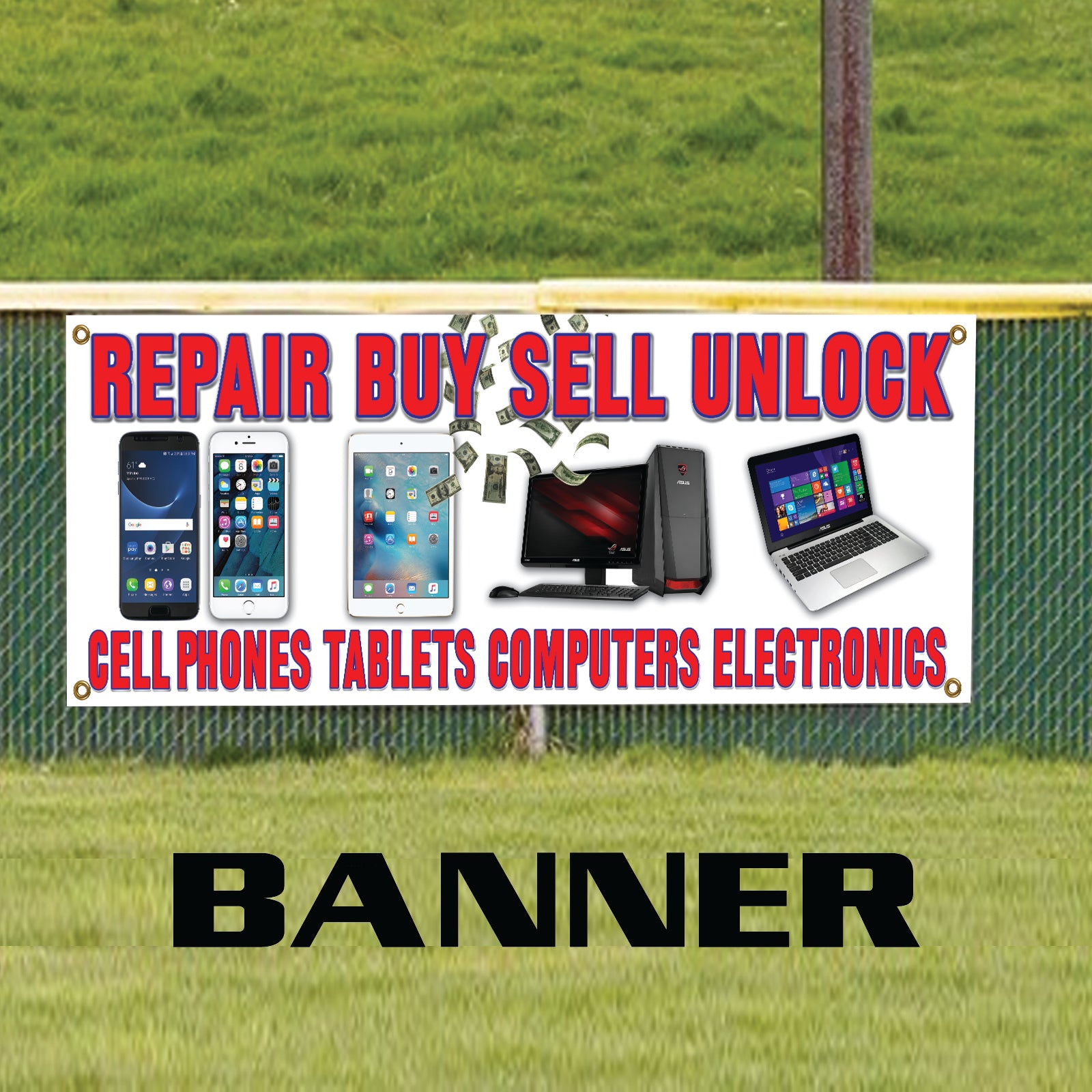 Repair Buy Sell Unlock Phone Computers Electronics Vinyl | Banner Sign ...