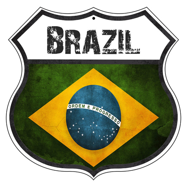 Country Of Brazil Flag | Metal Shield Sign - Sign Fever