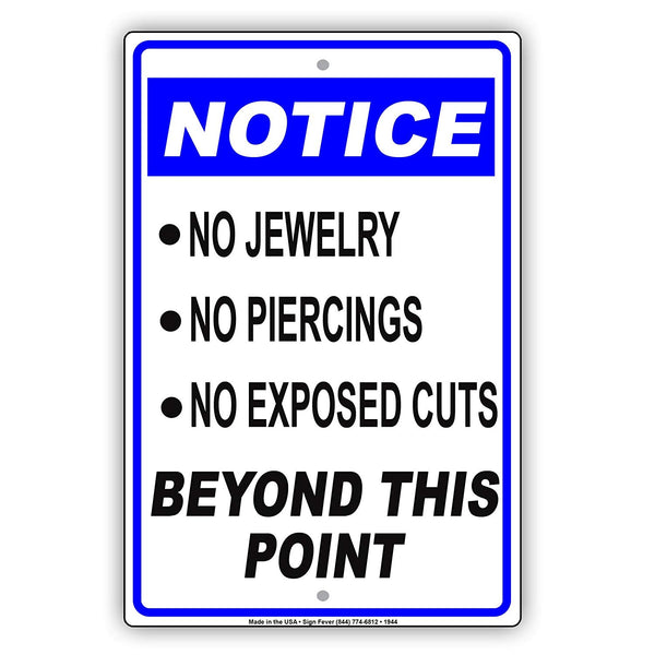 No Jewelry, Piercings, Exposed Cuts | Food Safety Sign - Sign Fever