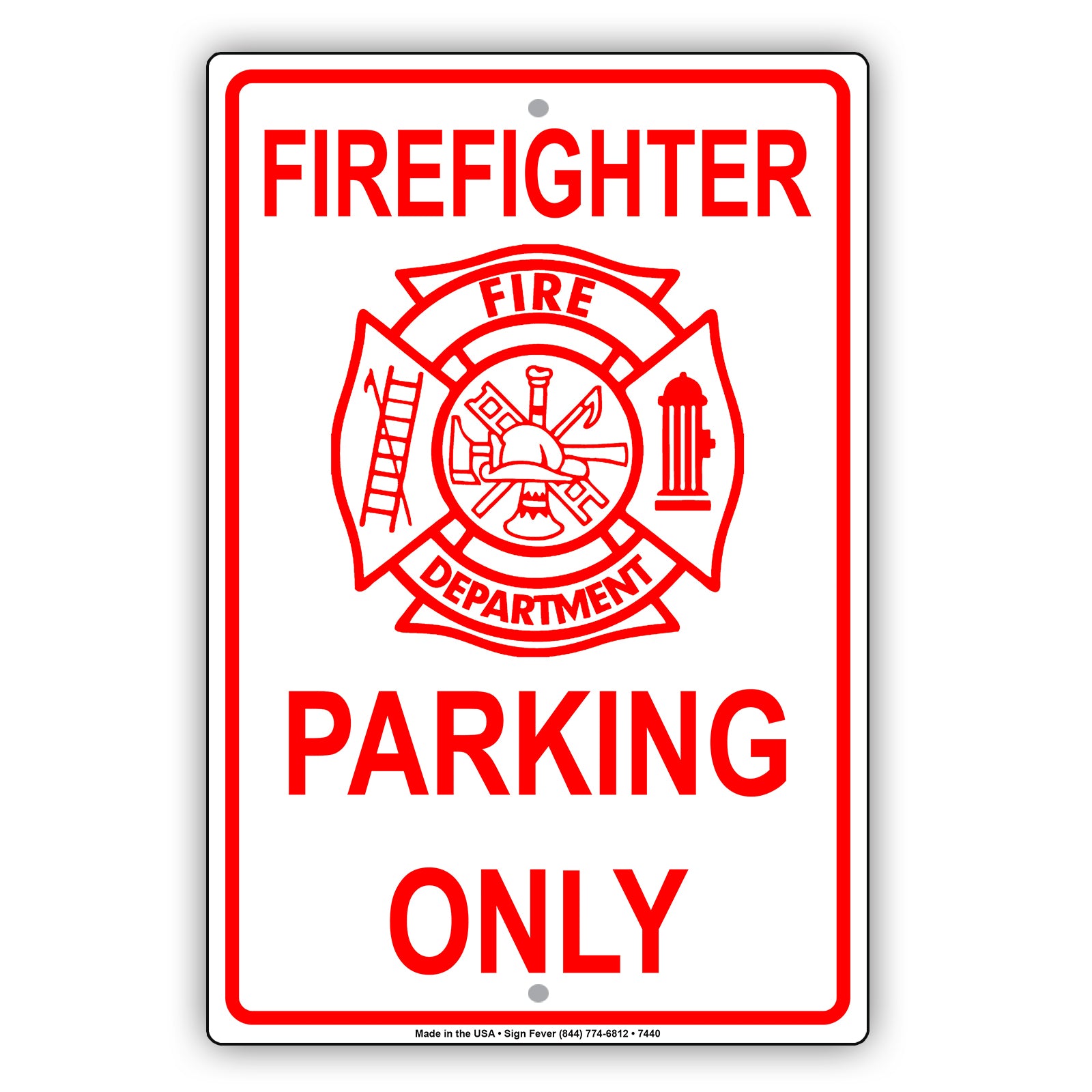 Firefighter Parking Only Fire Department Sign | Aluminum Sign - Sign Fever