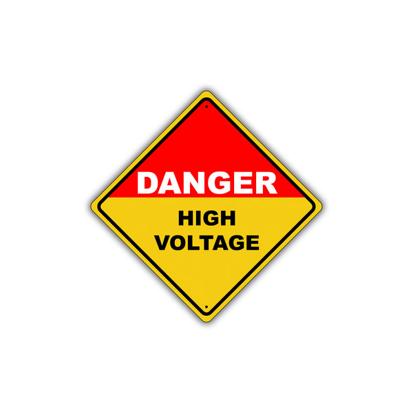 Caution Danger High Voltage Hazardous | Metal Diamond Sign - Sign Fever